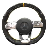 China Mercedes-Benz Car Fitment Hand Stitched Carbon Suede Steering Wheel Cover in Black Genuine Leather for sale