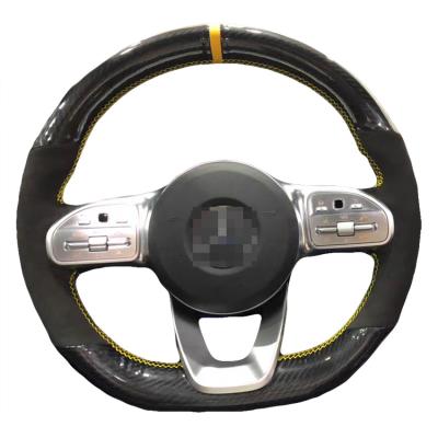 China Mercedes-Benz Car Fitment Hand Stitched Carbon Suede Steering Wheel Cover in Black Genuine Leather for sale