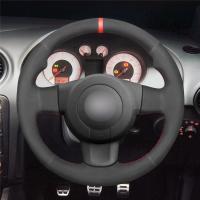 China Seat Leon 1P FR Cupra Ibiza 6L MK2 2005-2009 Custom Full Black Suede Steering Wheel Cover for sale