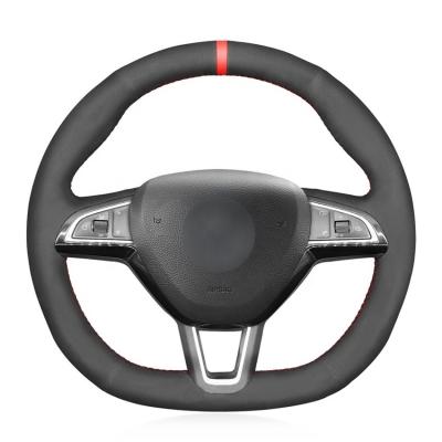 China Leather Steering Wheel Cover for Skoda Octavia Fabia Kodiaq Citigo Superb Scala 2015-2019 for sale