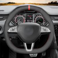 China Leather Steering Wheel Cover for Skoda Octavia Fabia Kodiaq Citigo Superb Scala 2015-2019 for sale