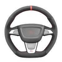 China Seat Ibiza FR 2012 Suede Steering Wheel Cover with Red Stripe Stitching and Material for sale