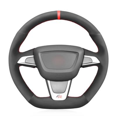 China Seat Ibiza FR 2012 Suede Steering Wheel Cover with Red Stripe Stitching and Material for sale