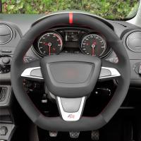 China Seat Ibiza FR 2012 Suede Steering Wheel Cover with Red Stripe Stitching and Material for sale