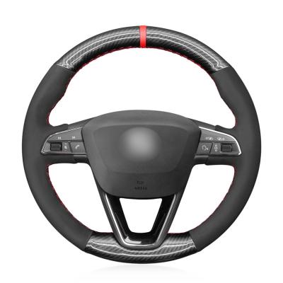 China Red Suede Steering Wheel Cover for Seat Leon 5F Mk3 Ibiza 6J Tarraco Arona 2013-2019 for sale