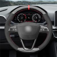 China Red Suede Steering Wheel Cover for Seat Leon 5F Mk3 Ibiza 6J Tarraco Arona 2013-2019 for sale