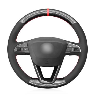 China 3-Spoke Carbon Suede Steering Wheel Cover for Seat Leon 5F Mk3 Ibiza 6J Arona Alhambra 2013-2018 for sale