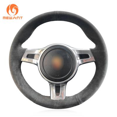 China Blue Suede Custom Hand Stitching Steering Wheel Cover for PORSCHE 977 911 991 RS for sale