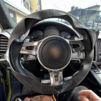China Blue Suede Custom Hand Stitching Steering Wheel Cover for PORSCHE 977 911 991 RS for sale