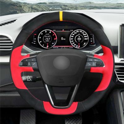 China Red Thread Steering Wheel Cover for Seat Leon 5F Mk3 Ibiza 6J Arona Alhambra 2013-2018 for sale