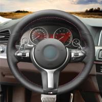 China Black Leather Steering Wheel Cover for BMW M F22 F23 F30 F34 F32 F33 F36 F10 F07 F12 F13 F06 F39 F25 F26 F15 F16 Custom Thread Color for sale