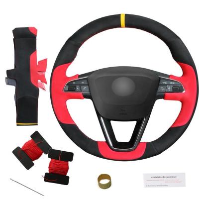 China Red Black Suede Steering Wheel Cover for Seat Leon 5F Mk3 Ibiza 6J Tarraco Arona 2013-2019 for sale