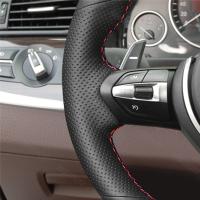 China Black Leather Steering Wheel Cover for BMW M F22 F23 F30 F34 F32 F33 F36 F10 F07 F12 F13 F06 F39 F25 F26 F15 F16 Custom Thread Color for sale