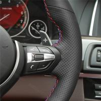 China Black Leather Steering Wheel Cover for BMW M F22 F23 F30 F34 F32 F33 F36 F10 F07 F12 F13 F06 F39 F25 F26 F15 F16 Custom Thread Color for sale