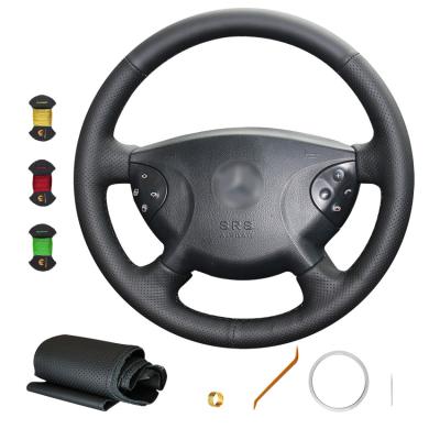China Mercedes-Benz W210 E280 2007-2009 PU Leather Black DIY Car Wrap Steering Wheel Cover for sale