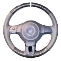 China 3-Spoke Hand Sewing Carbon Leather Steering Wheel Cover for Volkswagen VW Golf 6 Plus Polo 5 Tiguan Touran Caddy Jetta for sale