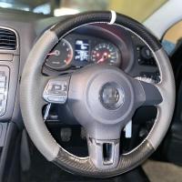 China 3-Spoke Hand Sewing Carbon Leather Steering Wheel Cover for Volkswagen VW Golf 6 Plus Polo 5 Tiguan Touran Caddy Jetta for sale