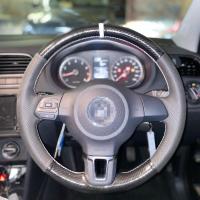 China 3-Spoke Hand Sewing Carbon Leather Steering Wheel Cover for Volkswagen VW Golf 6 Plus Polo 5 Tiguan Touran Caddy Jetta for sale