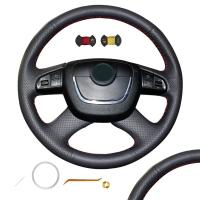 China Red Thread Steering Wheel Cover for Skoda Superb 2012 2013 Customized Sports Design for sale