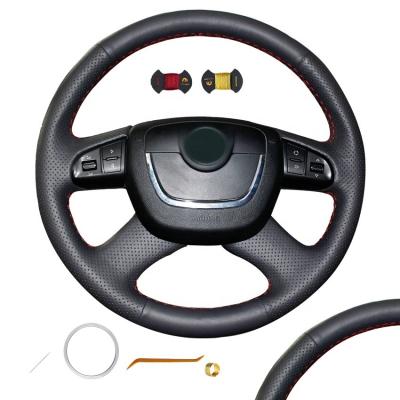 China Red Thread Steering Wheel Cover for Skoda Superb 2012 2013 Customized Sports Design for sale