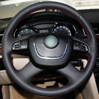 China Red Thread Steering Wheel Cover for Skoda Superb 2012 2013 Customized Sports Design for sale