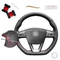 China Seat Leon Cupra R Leon ST Ateca FR Ibiza 2013-2019 Hand Sew Blue Artificial Leather Steering Wheel Cover for sale