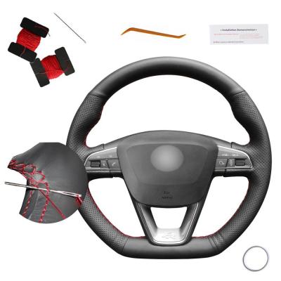 China Seat Leon Cupra R Leon ST Ateca FR Ibiza 2013-2019 Hand Sew Blue Artificial Leather Steering Wheel Cover for sale