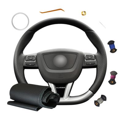 China Purple Thread Color Customized Car Interior Steering Wheel Cover for Seat Leon 2009-2012 for sale