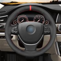 China Fan Club Design Style Black Suede Steering Wheel Wrap Hand Sewing for BMW 7 Series F02 for sale