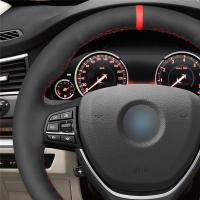 China Fan Club Design Style Black Suede Steering Wheel Wrap Hand Sewing for BMW 7 Series F02 for sale