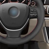 China Fan Club Design Style Black Suede Steering Wheel Wrap Hand Sewing for BMW 7 Series F02 for sale