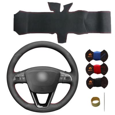 China Custom Hand Sewing Steering Wheel Cover Black Suede Leather for Seat Arona 2018 2019 Alhambra 2016 2017 2018 2019 for sale
