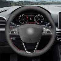 China Custom Hand Sewing Steering Wheel Cover Black Suede Leather for Seat Arona 2018 2019 Alhambra 2016 2017 2018 2019 for sale