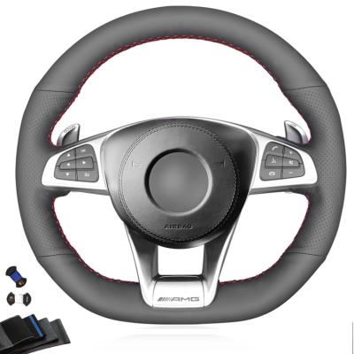 China Hand Sewing Artificial Leather Steering Wheel Cover for Mercedes Benz A45 AMG 2016-2018 C43 63 AMG CLA 45 2015-2018 CLS 63 AMG for sale