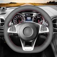 China Hand Sewing Artificial Leather Steering Wheel Cover for Mercedes Benz A45 AMG 2016-2018 C43 63 AMG CLA 45 2015-2018 CLS 63 AMG for sale