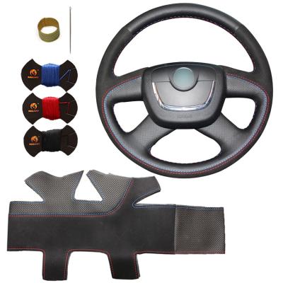 China Custom Black Suede Steering Wheel Cover for Skoda Octavia Superb Fabia Yeti 2009-2013 for sale