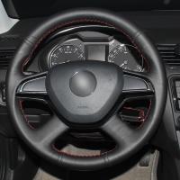 China Hand Sewing Leather Steering Wheel Cover for Skoda Octavia Fabia Yeti Superb Rapid 2013-2016 for sale