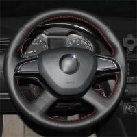 China Hand Sewing Leather Steering Wheel Cover for Skoda Octavia Fabia Yeti Superb Rapid 2013-2016 for sale