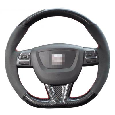 China Soft Suede Carbon Steering Wheel Cover for Seat Leon 2009 2010 2011 2012 Hand Sewing for sale