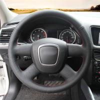 China Custom Black Artificial Leather Hand Sewn Car Steering Wheel Cover for Audi A6 2005-2013 for sale