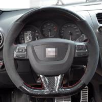 China Soft Suede Carbon Steering Wheel Cover for Seat Leon 2009 2010 2011 2012 Hand Sewing for sale