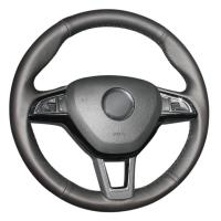 China Skoda Octavia Superb Fabia Rapid Spaceback 2016 2017 3-Spoke Leather Steering Wheel Cover for sale