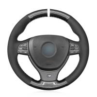 China Yellow Thread Custom Hand Stitching Carbon Soft Suede Steering Wheel Cover for BMW F10 Sport for sale