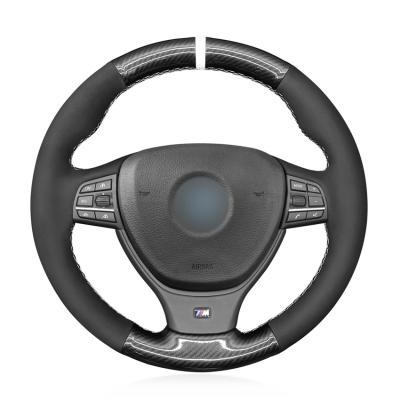 China Yellow Thread Custom Hand Stitching Carbon Soft Suede Steering Wheel Cover for BMW F10 Sport for sale