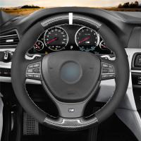 China Yellow Thread Custom Hand Stitching Carbon Soft Suede Steering Wheel Cover for BMW F10 Sport for sale