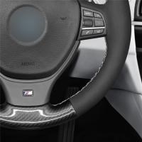 China Yellow Thread Custom Hand Stitching Carbon Soft Suede Steering Wheel Cover for BMW F10 Sport for sale
