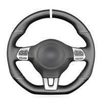 China VW Golf 6 GTI MK6 Polo Scirocco R Passat CC R-Line Matt Carbon Leather Steering Wheel Cover for sale