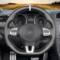 China VW Golf 6 GTI MK6 Polo Scirocco R Passat CC R-Line Matt Carbon Leather Steering Wheel Cover for sale