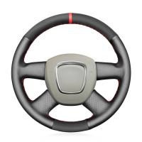 China Blue Suede Leather Steering Wheel Cover for Audi Q5 Q7 A3 8P Sportback A4 B8 B7 A6 C6 Avant 4-Spoke for sale