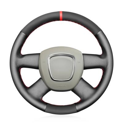 China Blue Suede Leather Steering Wheel Cover for Audi Q5 Q7 A3 8P Sportback A4 B8 B7 A6 C6 Avant 4-Spoke for sale